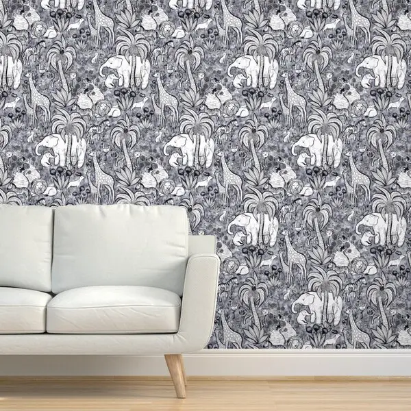 Spoonflower Safari Line Art Custom Pre-pasted Wallpaper