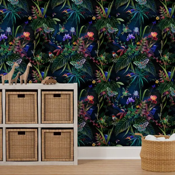 Spoonflower Butterflies Birds Wallpaper Hummingbirds Jungle 100% Natural Sisal Grasscloth Wallcovering