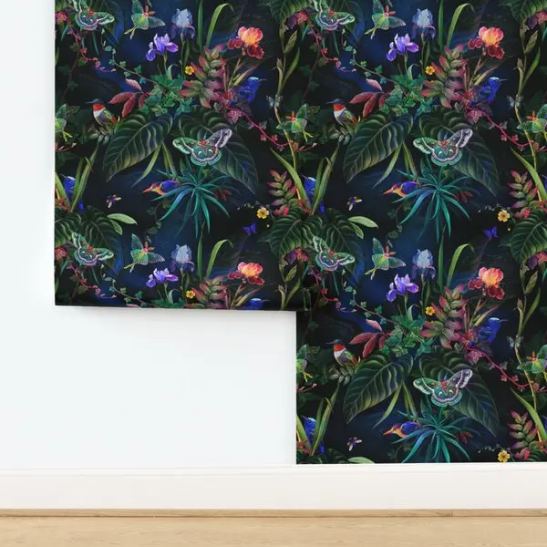 Spoonflower Butterflies Birds Wallpaper Hummingbirds Jungle 100% Natural Sisal Grasscloth Wallcovering