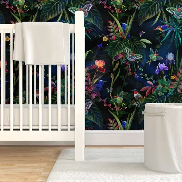 Spoonflower Butterflies Birds Wallpaper Hummingbirds Jungle 100% Natural Sisal Grasscloth Wallcovering