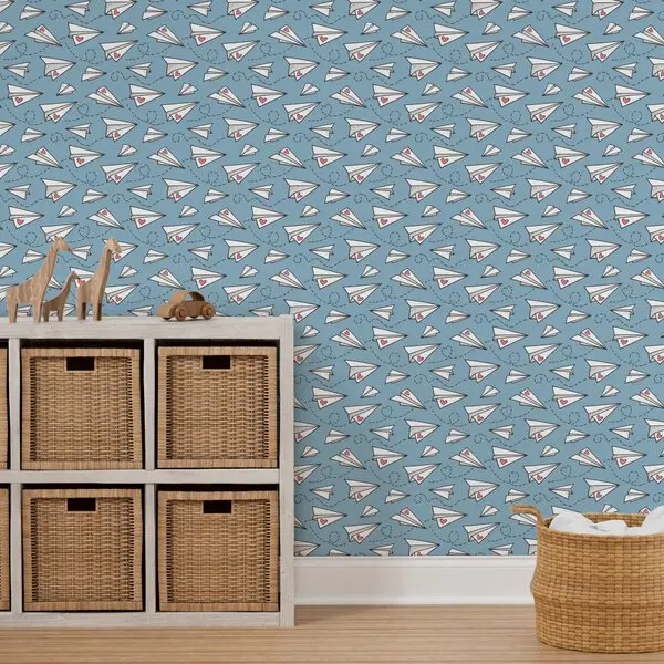 Spoonflower Hearts Spring Valentine Valentines Day Airplanes Custom Removable Wallpaper