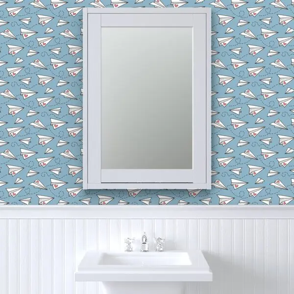 Spoonflower Hearts Spring Valentine Valentines Day Airplanes Custom Removable Wallpaper