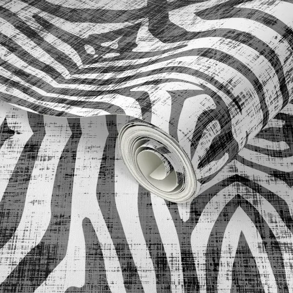 Spoonflower Safari Zebra Grunge Animal Geometric Custom Removable Wallpaper - Black,white,gray