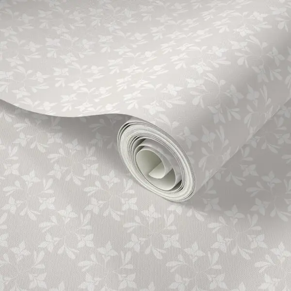 Spoonflower Leaves Leaf Taupe French Cottage Belgian Custom Pre-pasted Wallpaper - Gray