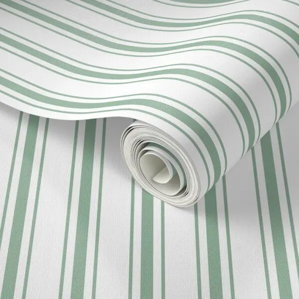 Spoonflower Mattress Ticking Stripe Vertical Wide Custom Removable Wallpaper - Green