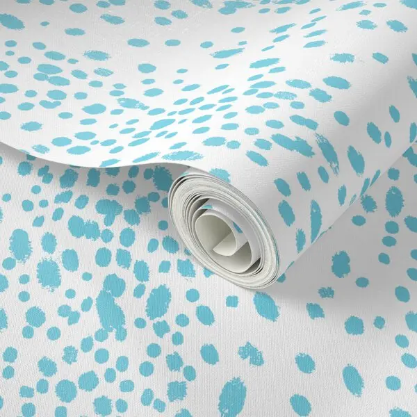 Spoonflower Dots Turquoise Animal Abstract Spots Modern Home Custom Pre-pasted Wallpaper - Blue,white,teal