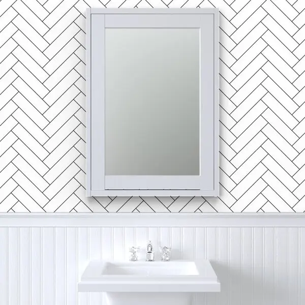 Spoonflower Black And White Herringbone Minimalist Scandi Custom Pre-pasted Wallpaper