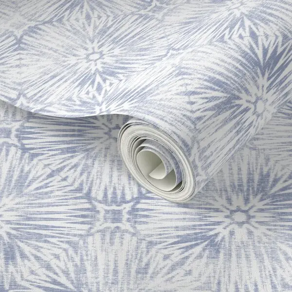Spoonflower Indigo Batik Starburst Shibori Tye Dye Ikat Custom Removable Wallpaper - Indigo,blue,gray