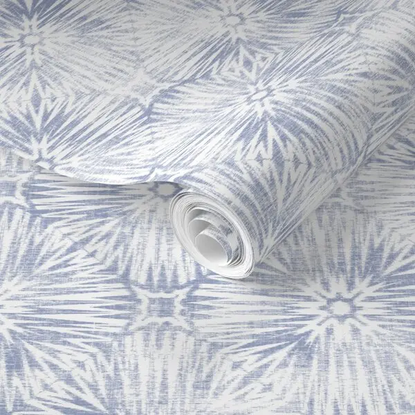 Spoonflower Indigo Batik Starburst Shibori Tye Dye Ikat Traditional Wallpaper - Indigo,blue,gray
