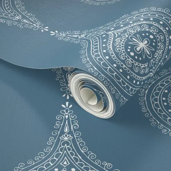 Spoonflower Moroccan Blue Dusty Gray White Custom Removable Wallpaper - Blue,white,gray