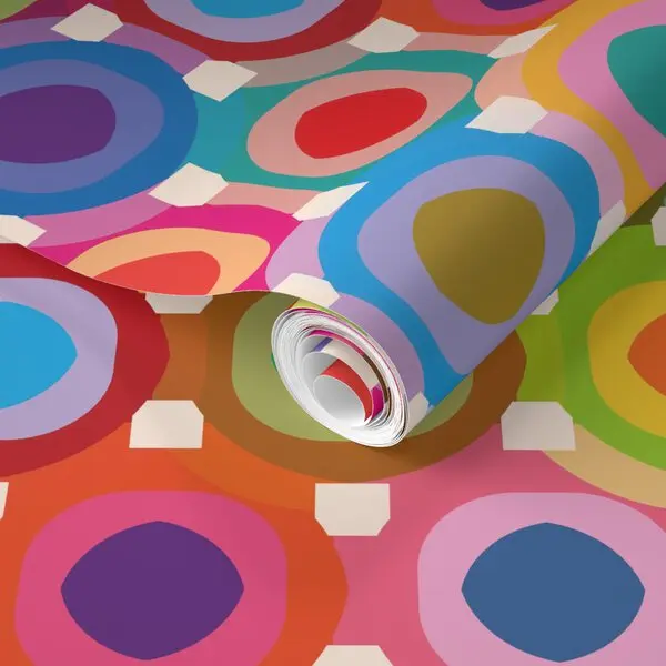 Spoonflower Circles Geometric Dots Abstract Colorful Custom Removable Wallpaper - Brown,red,blue