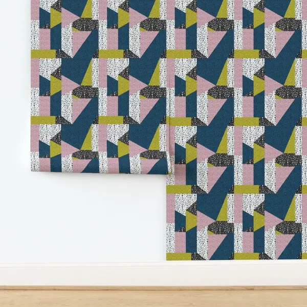 Spoonflower Postmodern Puzzle Memphis 1980s 1990s Geometric Custom Pre-pasted Wallpaper