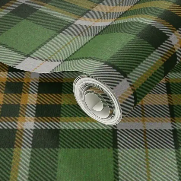 Spoonflower Plaid Gingham Check Tartan Masculine Custom Removable Wallpaper - Green,brown