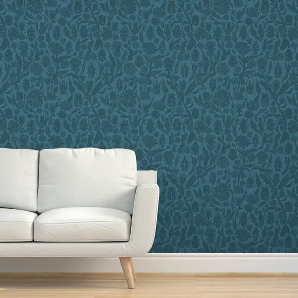 Spoonflower Garden Inspired Block Print Daisies Flowers Spring Custom Removable Wallpaper