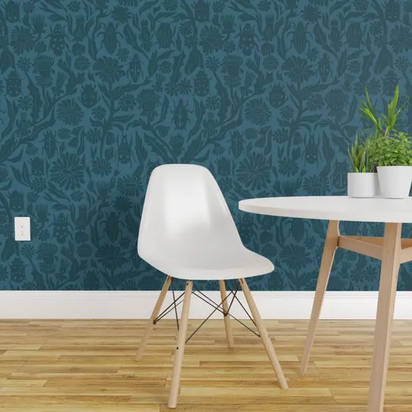 Spoonflower Garden Inspired Block Print Daisies Flowers Spring Custom Removable Wallpaper