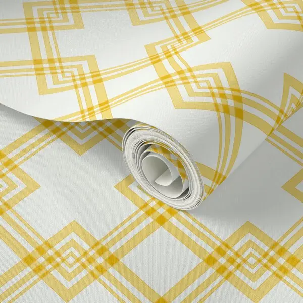 Spoonflower Yellow Asian Plaid Gold Japanese Abstract Traditional Wallpaper - Gray,yellow,green