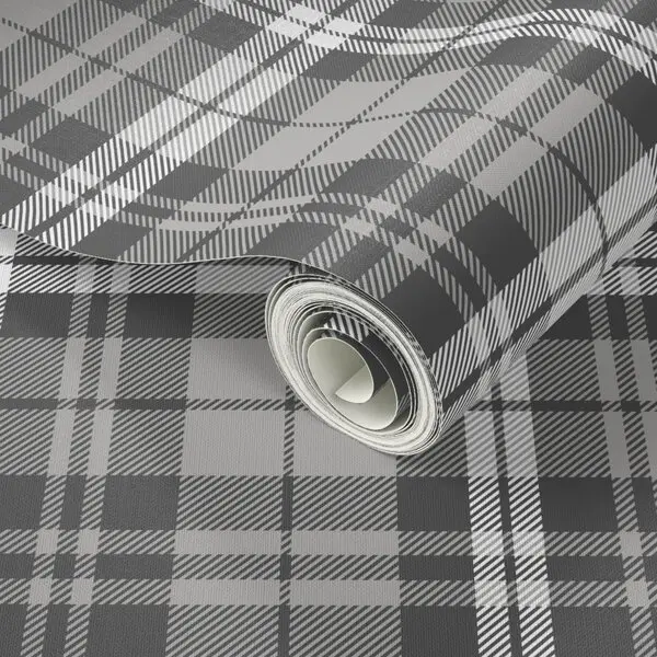Spoonflower Plaid Grey Winter Monochrome Little Arrow Fall Custom Removable Wallpaper - Gray