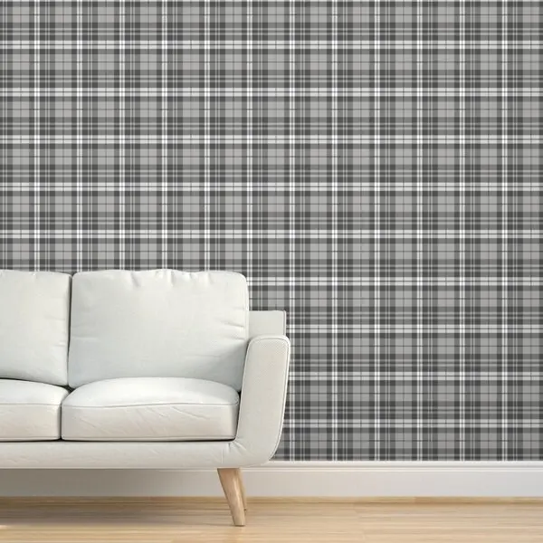 Spoonflower Plaid Grey Winter Monochrome Little Arrow Fall Custom Removable Wallpaper