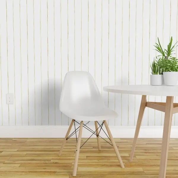 Spoonflower Stripe Gold Watercolor Minimal Mod Neutral Traditional Wallpaper