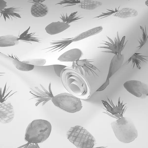 Spoonflower Black And White Grey Summer Tropical Nursery Custom Pre-pasted Wallpaper - White,gray