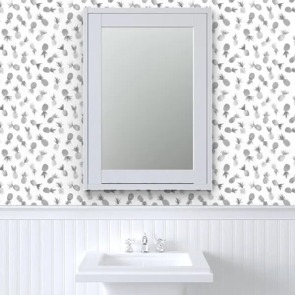 Spoonflower Black And White Grey Summer Tropical Nursery Custom Pre-pasted Wallpaper
