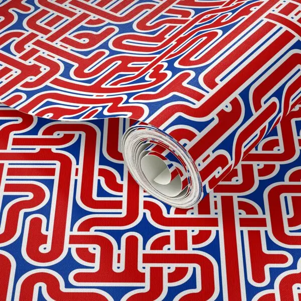 Spoonflower Bureaucratic Red Tape White Blue Bureaucracy Custom Removable Wallpaper - Red,blue,pink