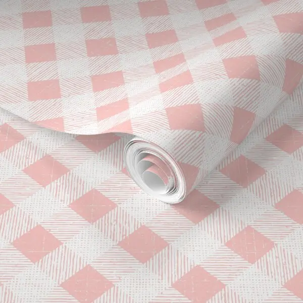 Spoonflower Stripe Gingham Check Pastel Diagonal Buffalo Custom Removable Wallpaper - Pink,gray