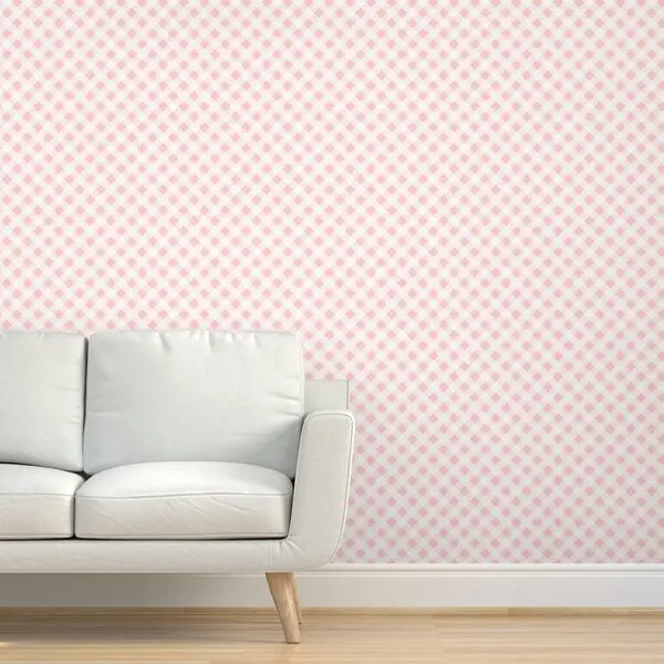 Spoonflower Stripe Gingham Check Pastel Diagonal Buffalo Custom Removable Wallpaper - Pink,gray