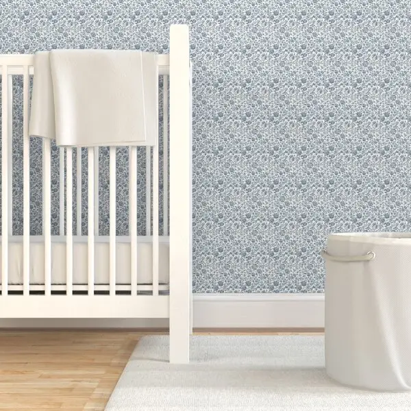 Spoonflower Ditsy White Floral Flowers Small Doll Scale Custom Pre-pasted Wallpaper