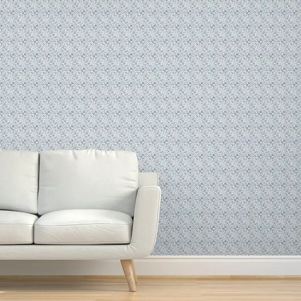 Spoonflower Ditsy White Floral Flowers Small Doll Scale Custom Pre-pasted Wallpaper