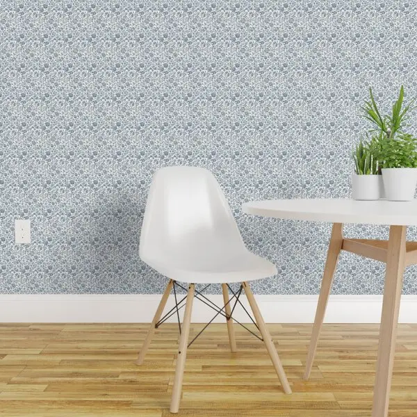 Spoonflower Ditsy White Floral Flowers Small Doll Scale Custom Pre-pasted Wallpaper