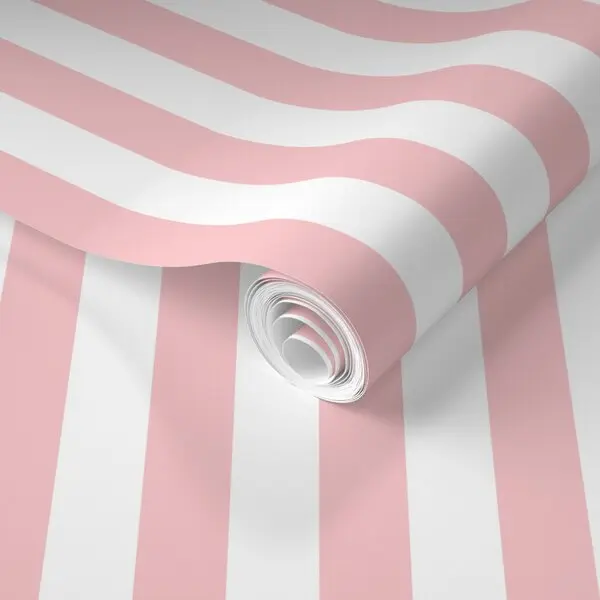 Spoonflower White Peach Stripes Pale Pink And Custom Removable Wallpaper - Pink,white,gray