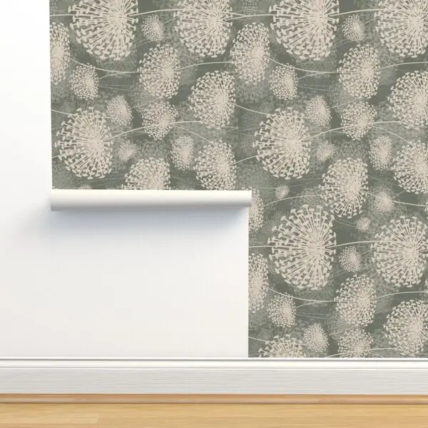 Spoonflower Vintage Dandelions Rotated 100% Natural Sisal Grasscloth Wallcovering