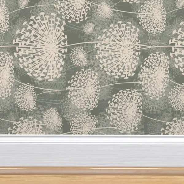 Spoonflower Vintage Dandelions Rotated 100% Natural Sisal Grasscloth Wallcovering