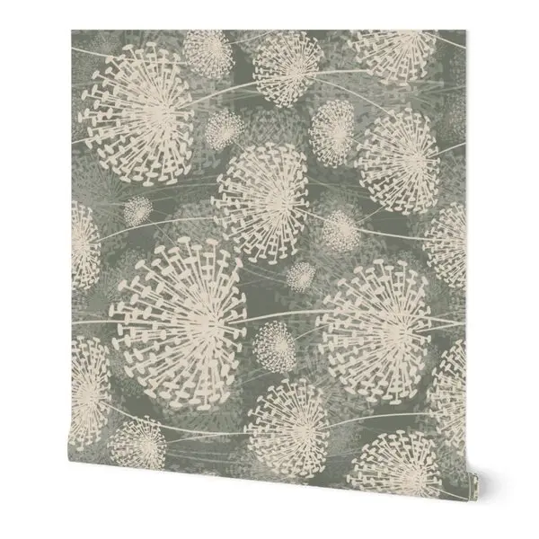 Spoonflower Vintage Dandelions Rotated 100% Natural Sisal Grasscloth Wallcovering