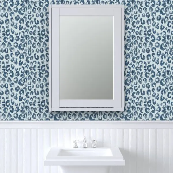 Spoonflower Modern Animal Leopard Jaguar Blue And White Skin Traditional Wallpaper - Blue,gray