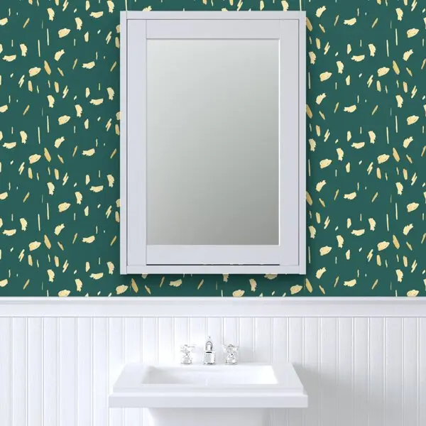Spoonflower Gold Paint Deep Green Boho Modern Abstract Traditional Wallpaper