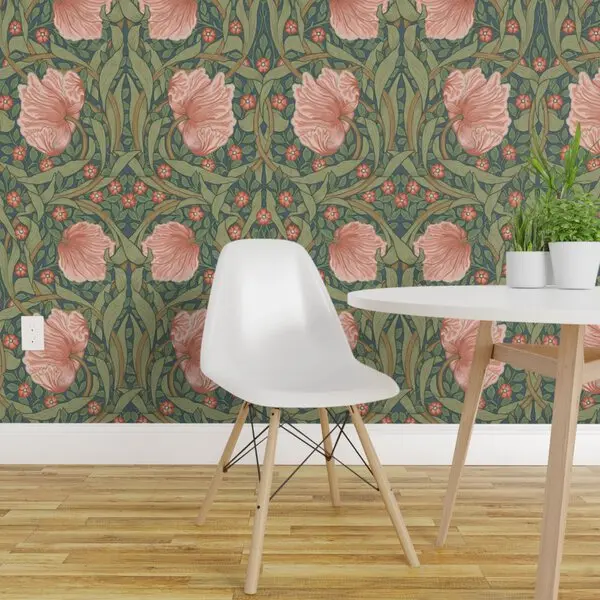Spoonflower Floral Victorian William Morris Arts And Crafts Traditional Wallpaper - Green