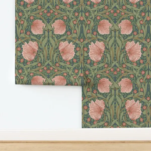 Spoonflower Floral Victorian William Morris Arts And Crafts Traditional Wallpaper - Green
