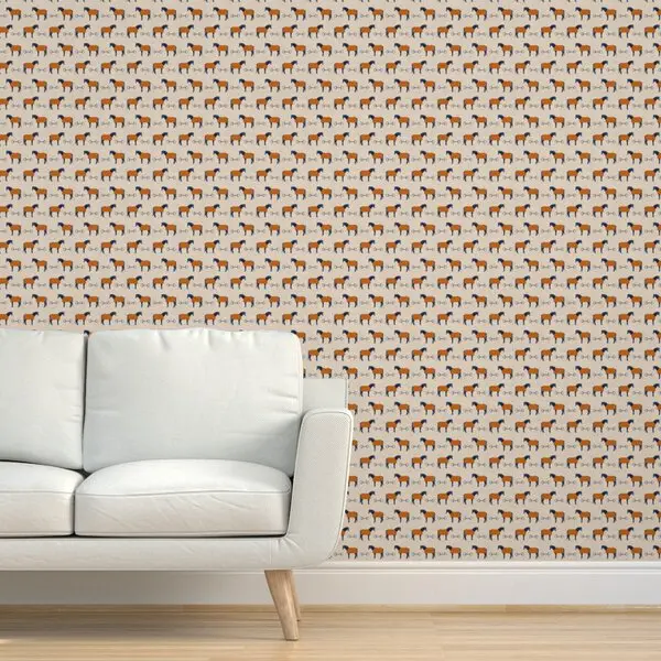 Spoonflower Blankets And Bits Horses Small Scale 100% Natural Sisal Grasscloth Wallcovering