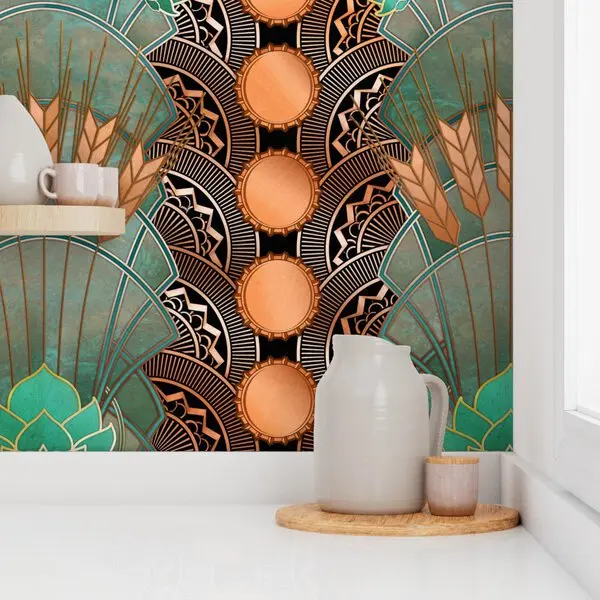 Spoonflower Deco Hops Black Beer Art Copper Custom Removable Wallpaper