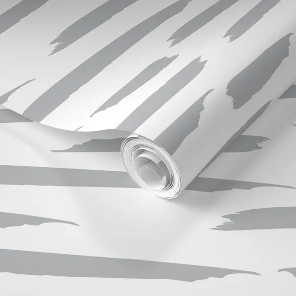 Spoonflower Modern Paint Striped Artistic Grey And White Custom Removable Wallpaper - Gray,white