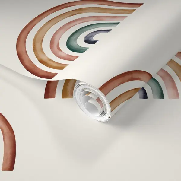 Spoonflower Big Rainbows Beige Neutral Custom Pre-pasted Wallpaper - Rainbow