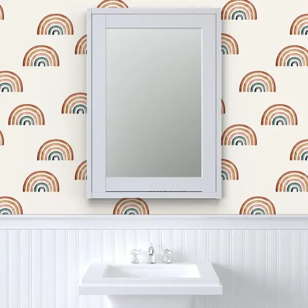 Spoonflower Big Rainbows Beige Neutral Custom Pre-pasted Wallpaper - Rainbow