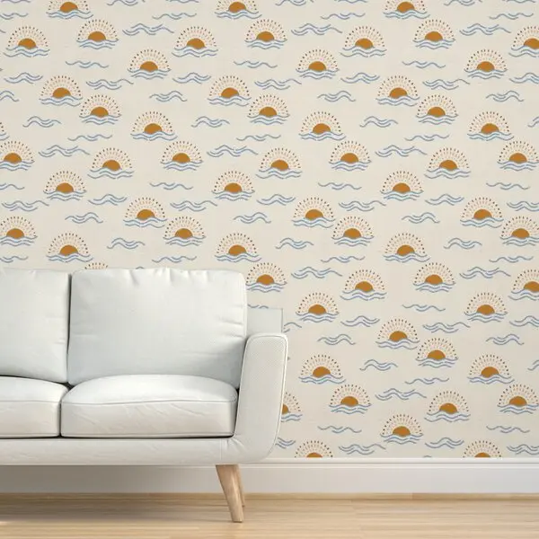 Spoonflower Boho Sun And Waves Neutral Background 100% Natural Sisal Grasscloth Wallcovering