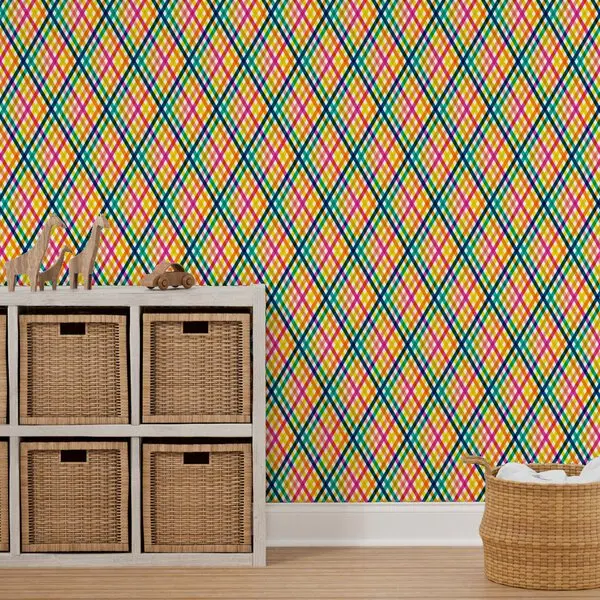 Spoonflower Multi Gingham Plaid Cross Diamonds Stripe Custom Removable Wallpaper