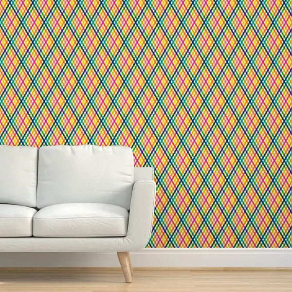 Spoonflower Multi Gingham Plaid Cross Diamonds Stripe Custom Removable Wallpaper