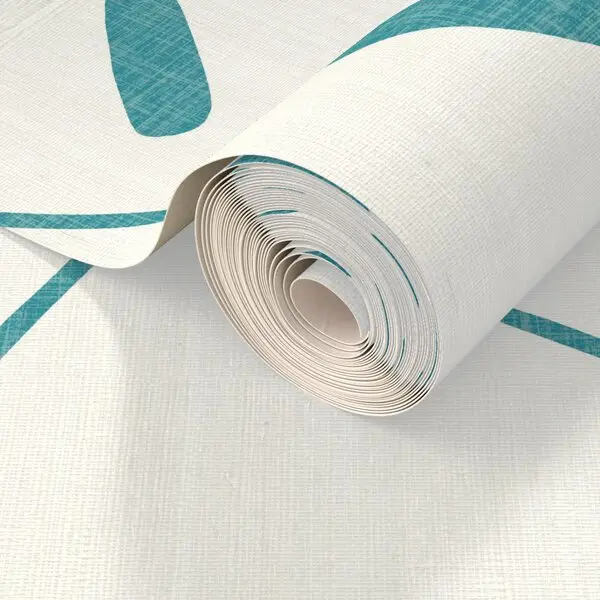 Spoonflower Boat Oars White And Fresh Air Blue 100% Natural Sisal Grasscloth Wallcovering - White,blue,teal