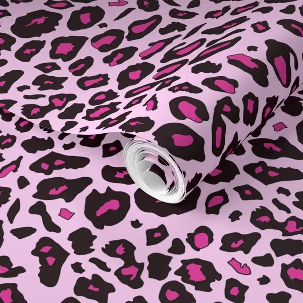 Spoonflower Pink Leopard Print Pattern Spots Cheetah Animal Traditional Wallpaper - Pink,purple,brown
