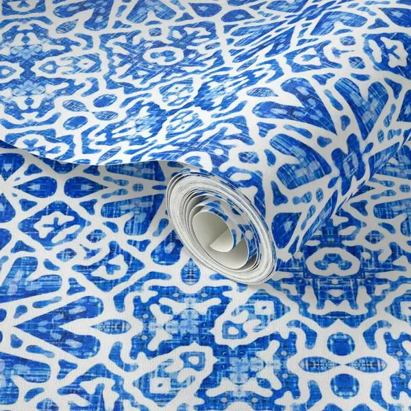 Spoonflower Scandinavian Lattice Cobalt Blue Vintage Scandi Traditional Wallpaper - Blue,white